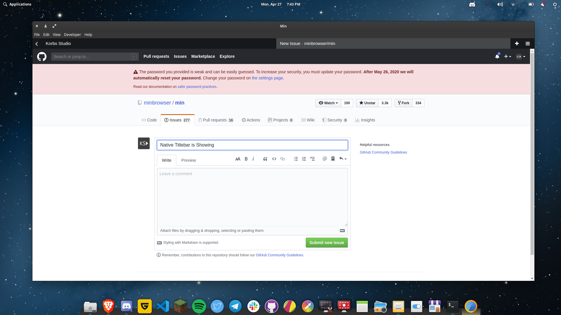 Native Titlebar is Showing · Issue #984 · minbrowser/min · GitHub