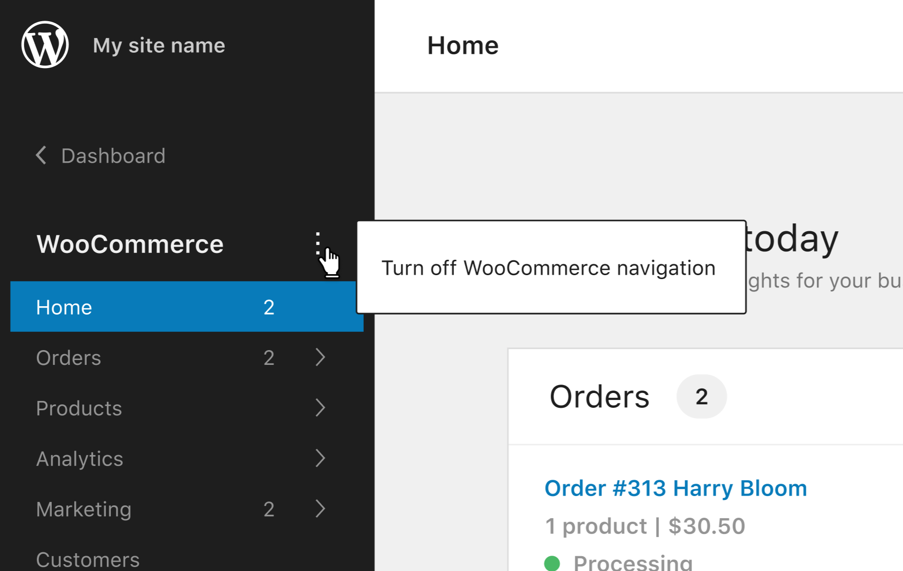 Navigation: Toggle on/off from Homescreen · Issue #6210 · woocommerce/woocommerce-admin · GitHub