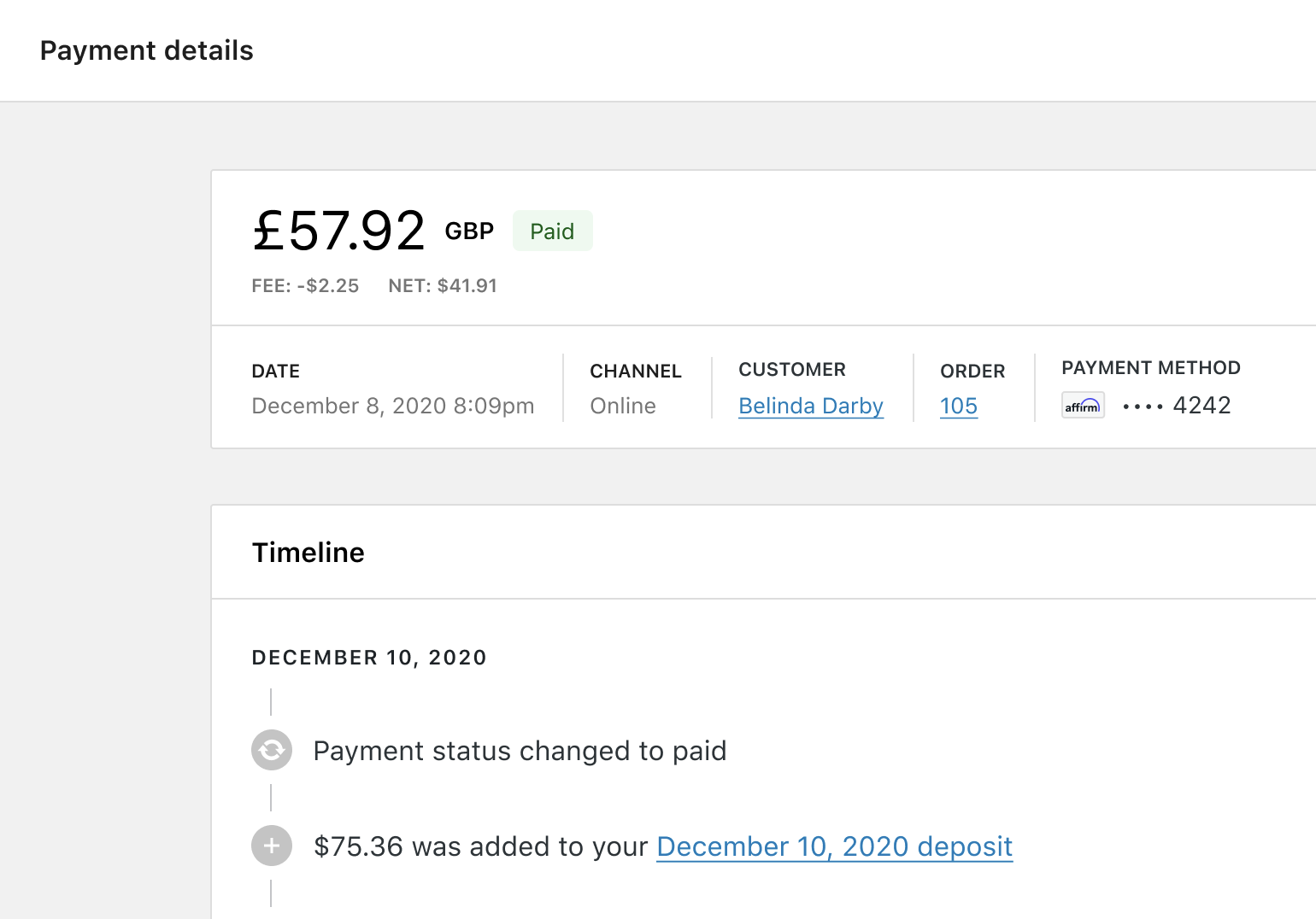 "Paid" status chip in Transaction details should map to same green used ...