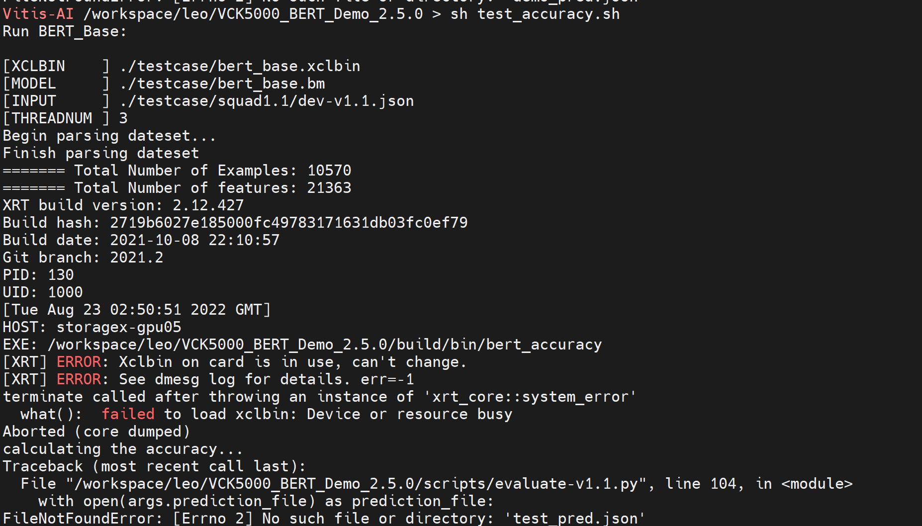 Run Bert demo on vck5000 · Issue #984 · Xilinx/Vitis-AI · GitHub Run Bert demo on vck5000 · Issue #984 · Xilinx/Vitis-AI · GitHub