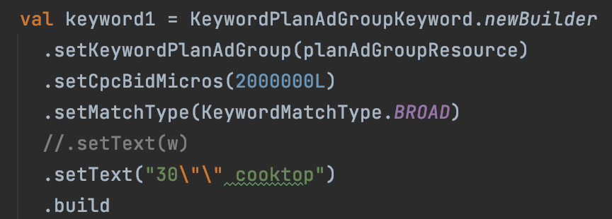 Please share the sample code for keywords containing non-alphabetic ...