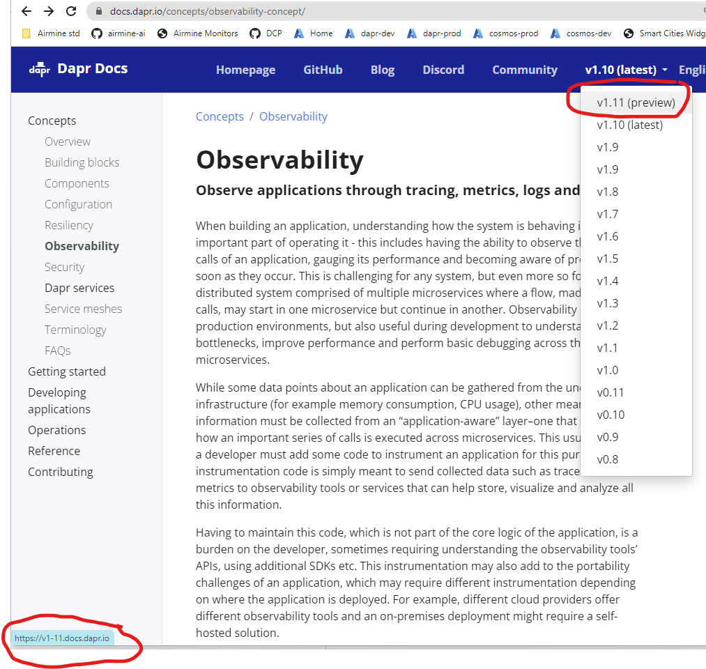 Link to preview 1.11 is broken · Issue #3227 · dapr/docs · GitHub