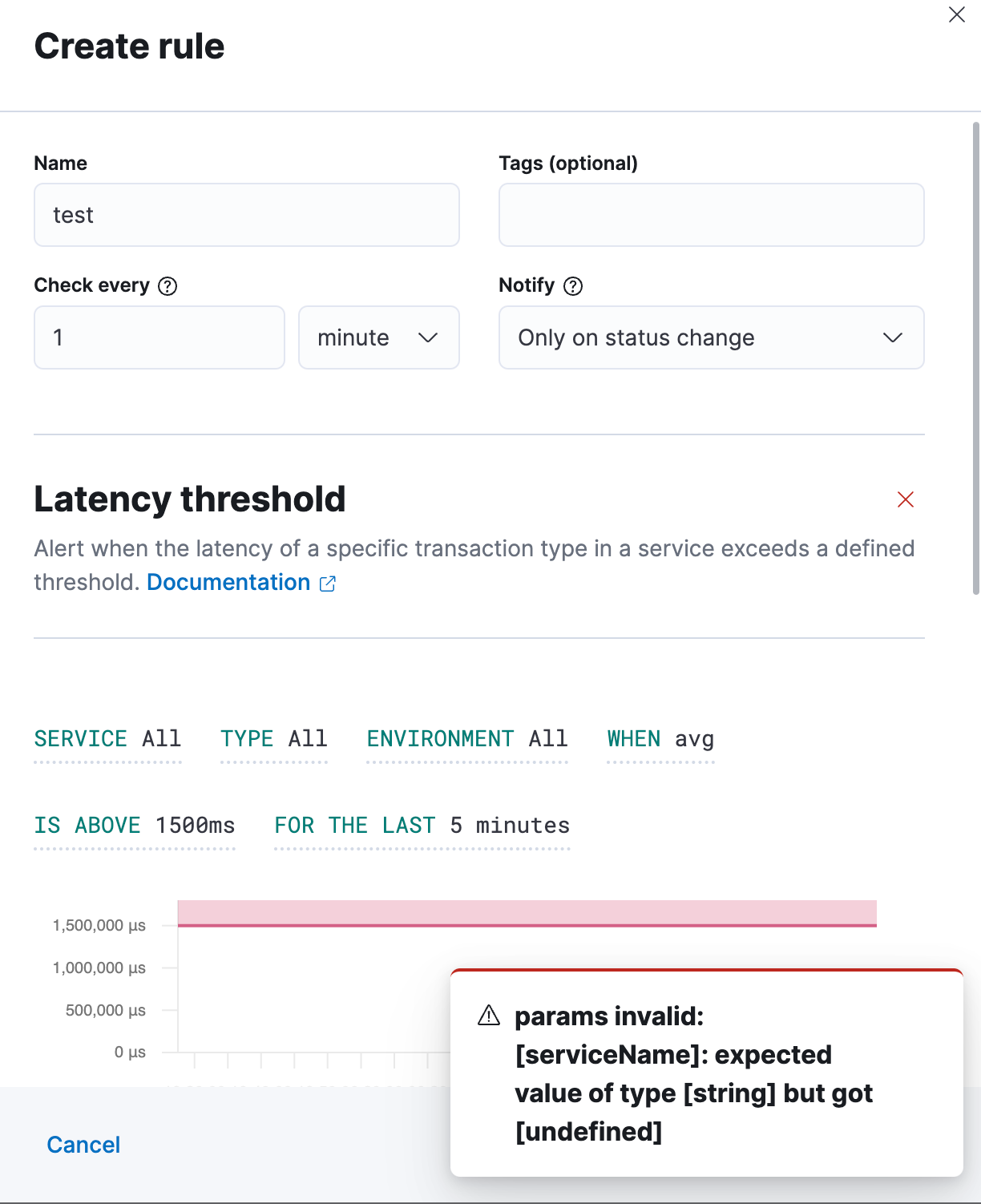 Cannot create "latency threshold" rule when Environment = ALL in ESS 7.17 and 8.3.3 · Issue ...