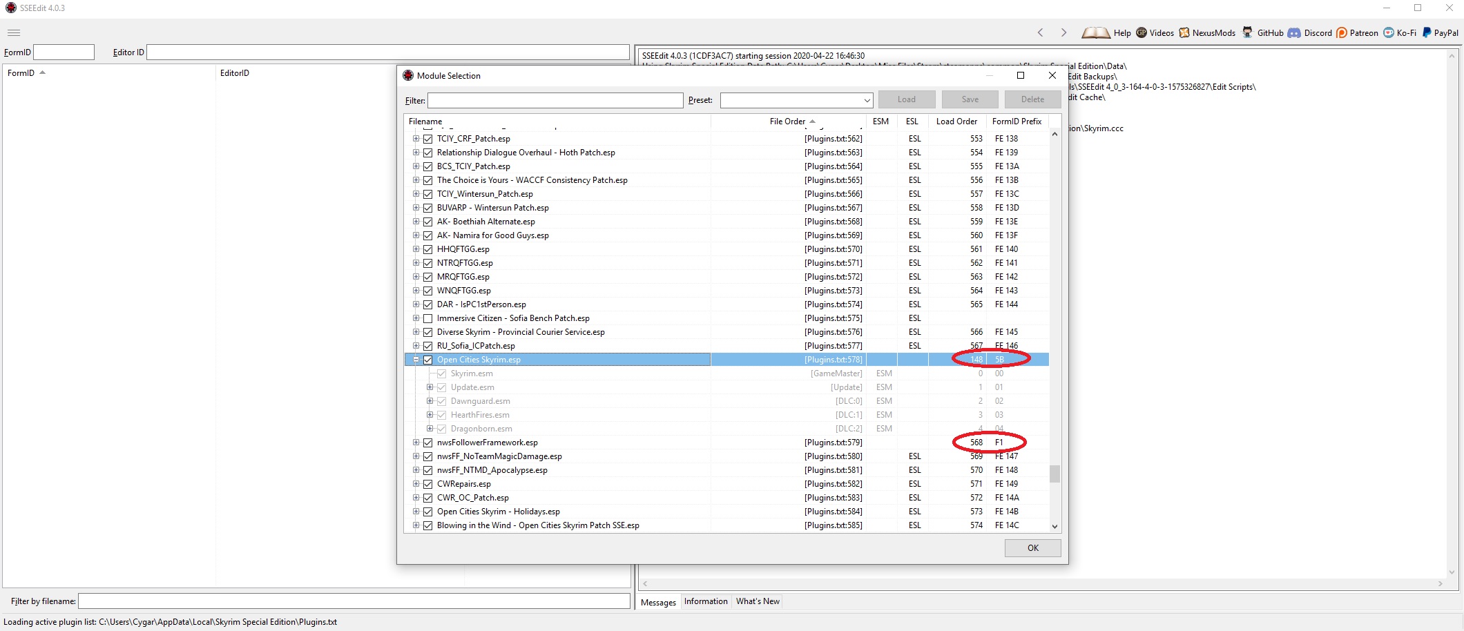 SSEDIT Open Cities Loaded in the wrong load order spot always 5B ...