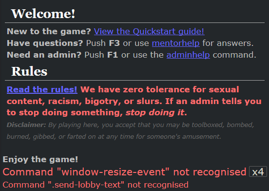 Opening the game causes some unrecognised commands · Issue #13523 · goonstation/goonstation · GitHub
