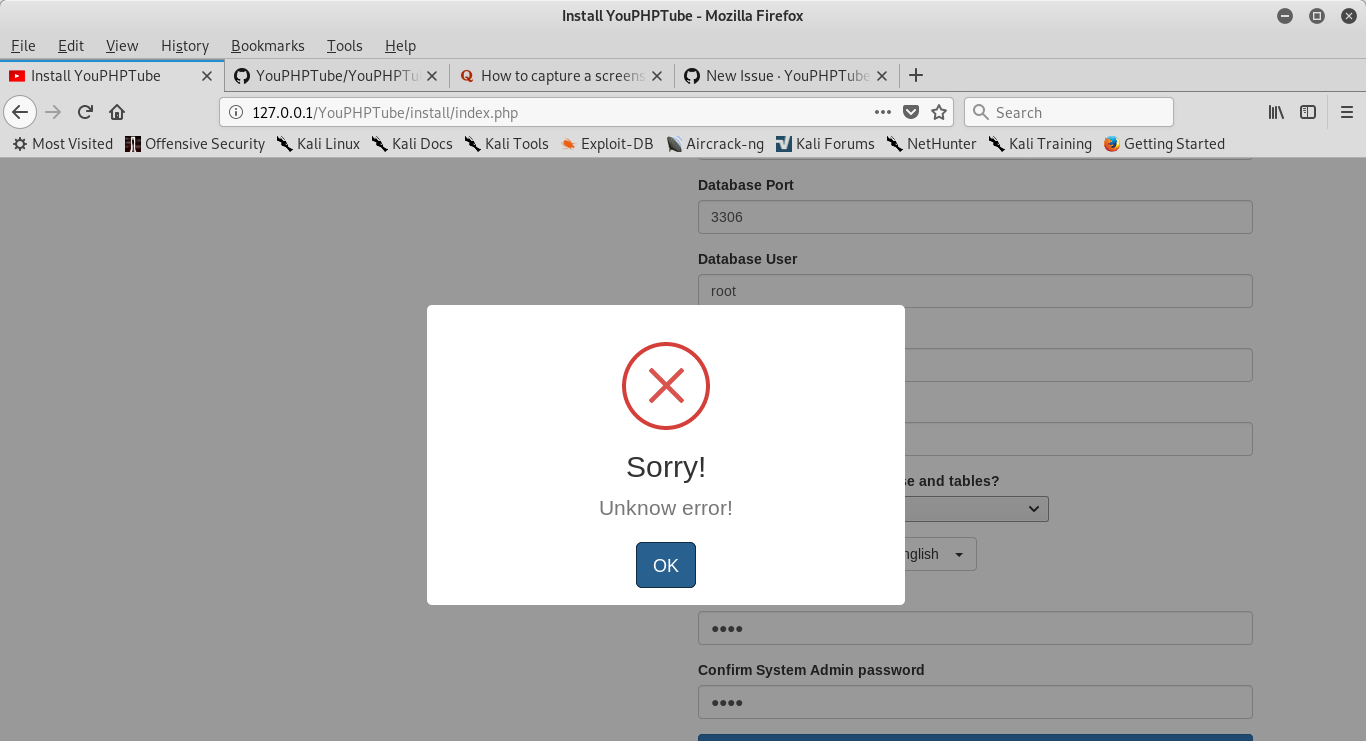Error on install on local machine · Issue #1820 · WWBN/AVideo · GitHub