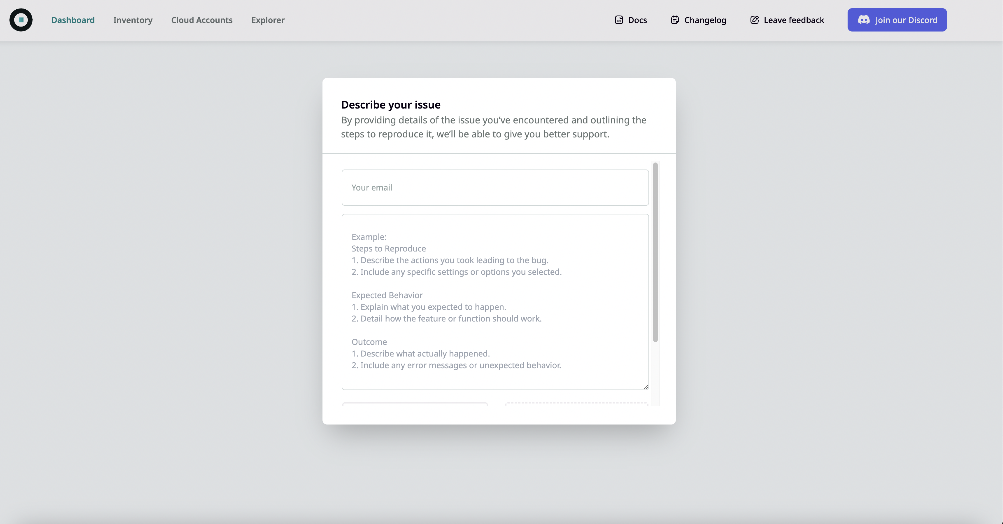 Leave feedback modal exceeds screen height · Issue #1166 · tailwarden/komiser · GitHub