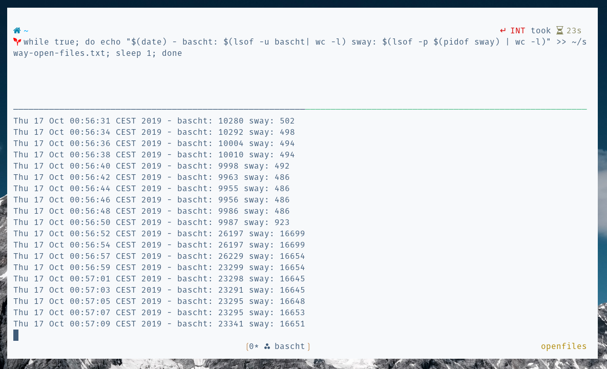 Sway spawning thousands of pipes and hitting the ulimit · Issue #4649 · swaywm/sway · GitHub