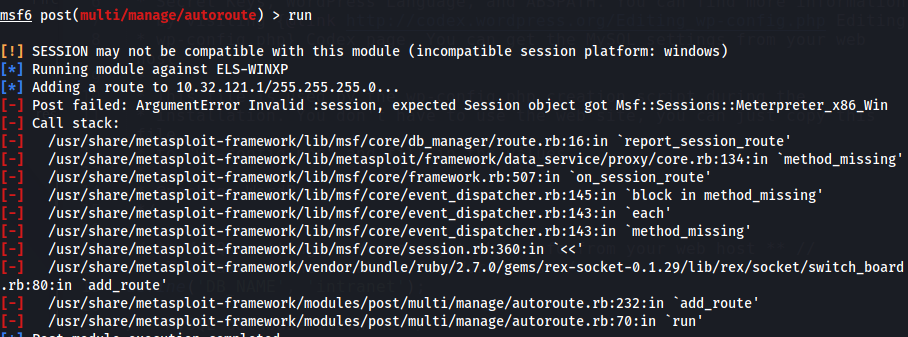 Autoroute Module - Incompatible Session · Issue #15467 · rapid7/metasploit-framework · GitHub
