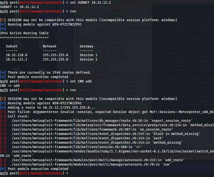 Autoroute Module - Incompatible Session · Issue #15467 · rapid7/metasploit-framework · GitHub
