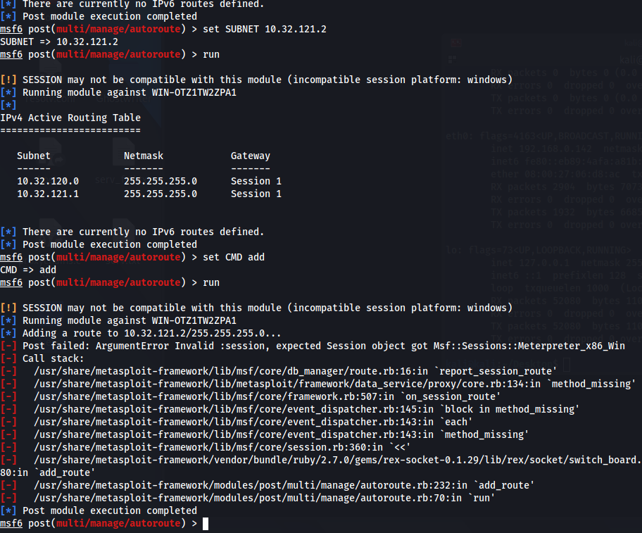 Autoroute Module - Incompatible Session · Issue #15467 · rapid7/metasploit-framework · GitHub