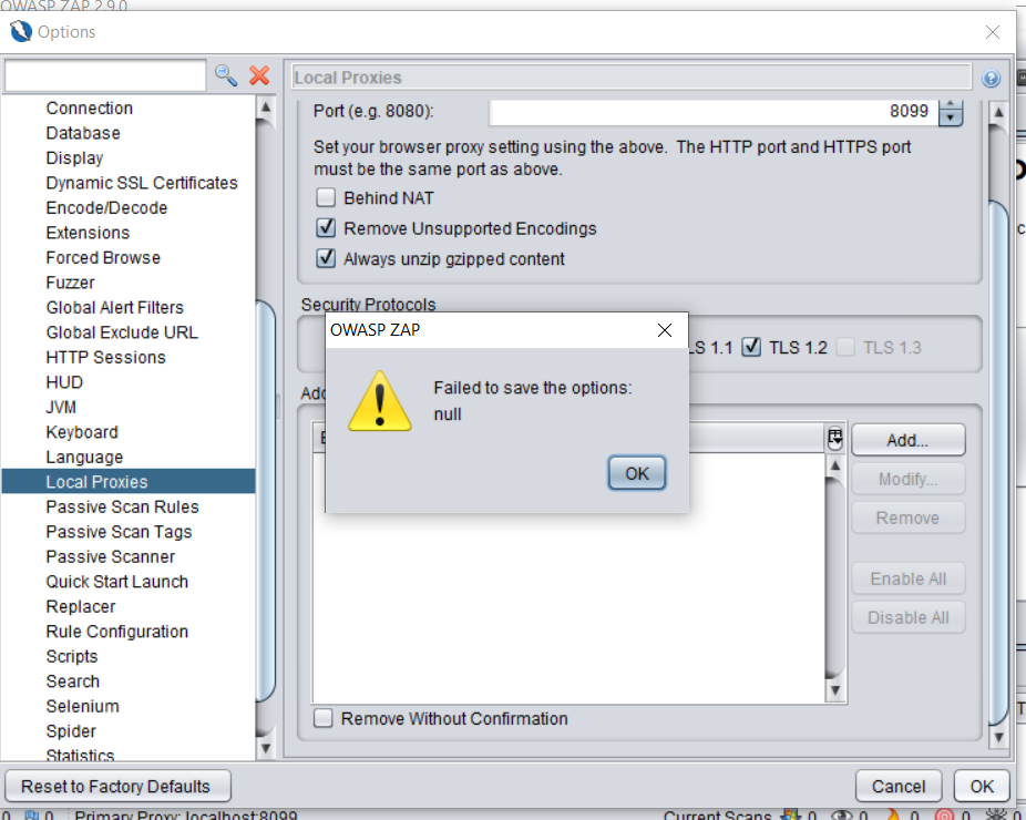 Fuzzer Options Might Not Be Properly Handled Leading To Exception · Issue 6136 · Zaproxy