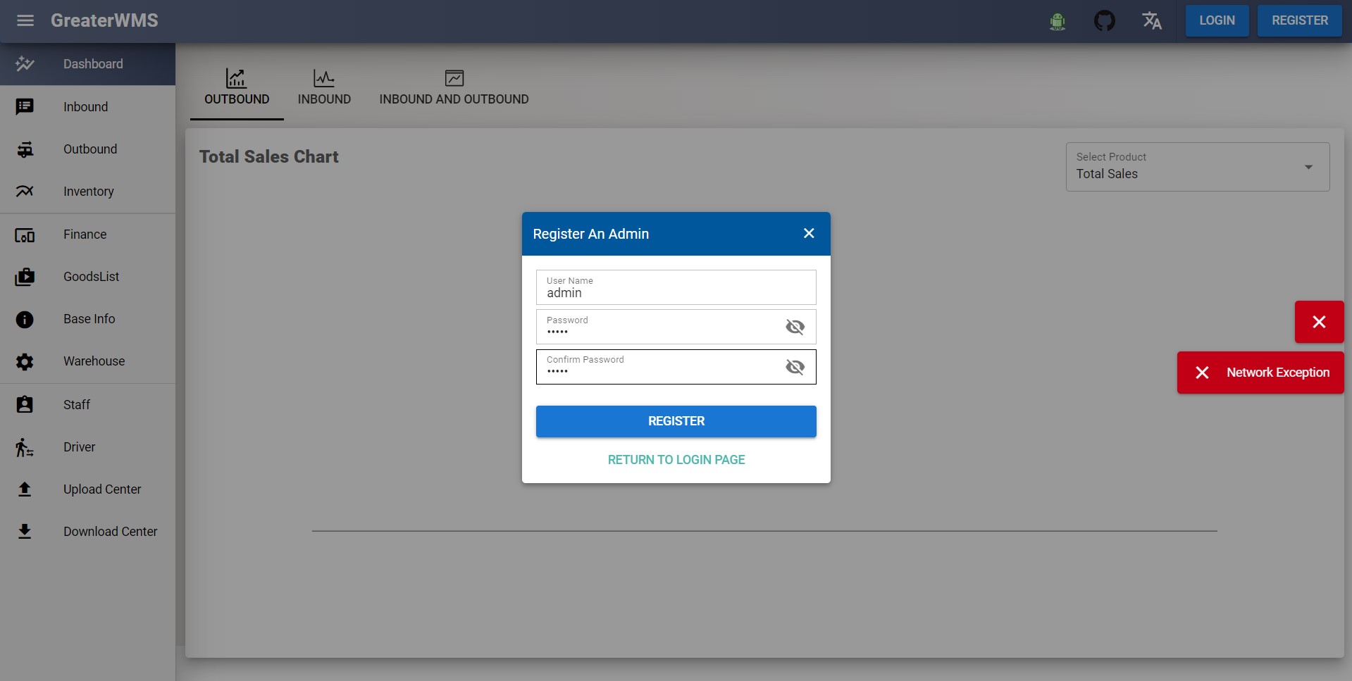 [BUG] Cannot register Admin Network Exception · Issue #251 · GreaterWMS/GreaterWMS · GitHub