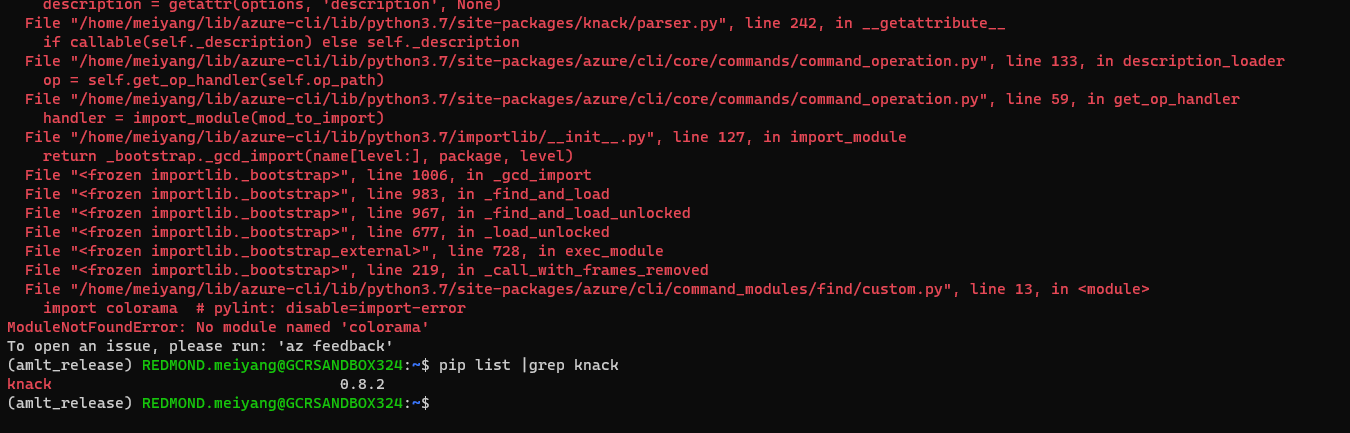 az cli failed with ModuleNotFoundError: No module named 'colorama ...