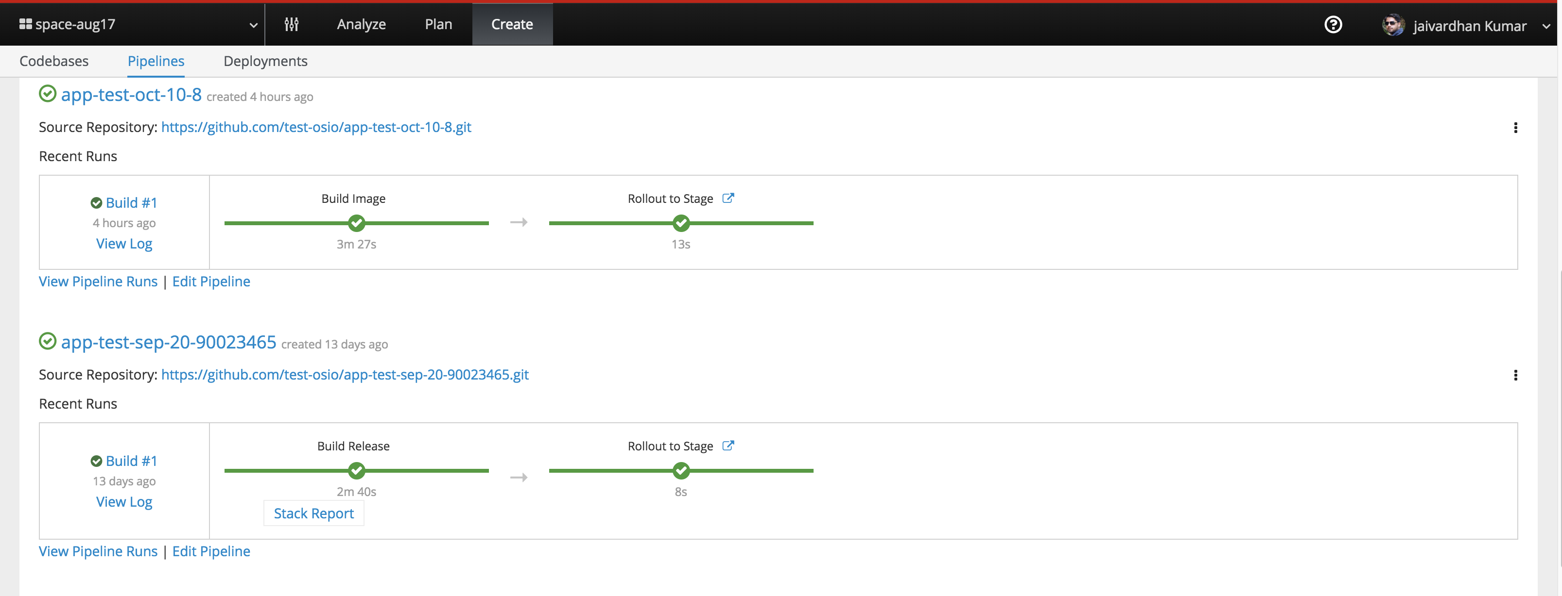 Stack report link not appearing in pipelines view · Issue #4405 · openshiftio/openshift.io · GitHub