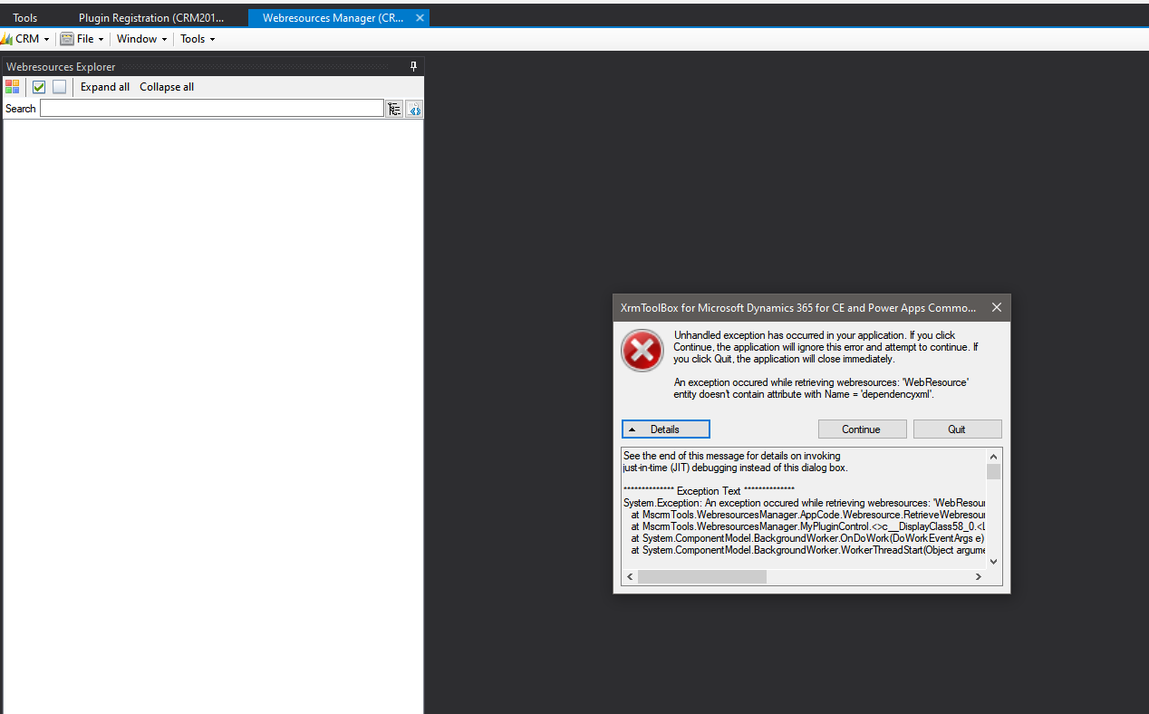 Error loading webresources in CRM 2013 · Issue #101 · MscrmTools/MsCrmTools.WebResourcesManager ...