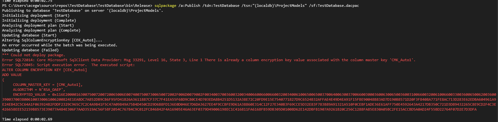 Column Encryption: "Cannot drop column master key because column encryption key is encrypted by ...