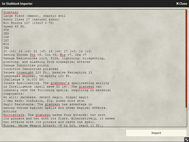 5e Statblock Importer Foundry Virtual Tabletop