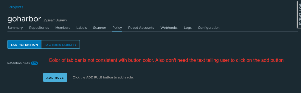 Tag retention page UI inconsistency · Issue #11421 · goharbor/harbor · GitHub