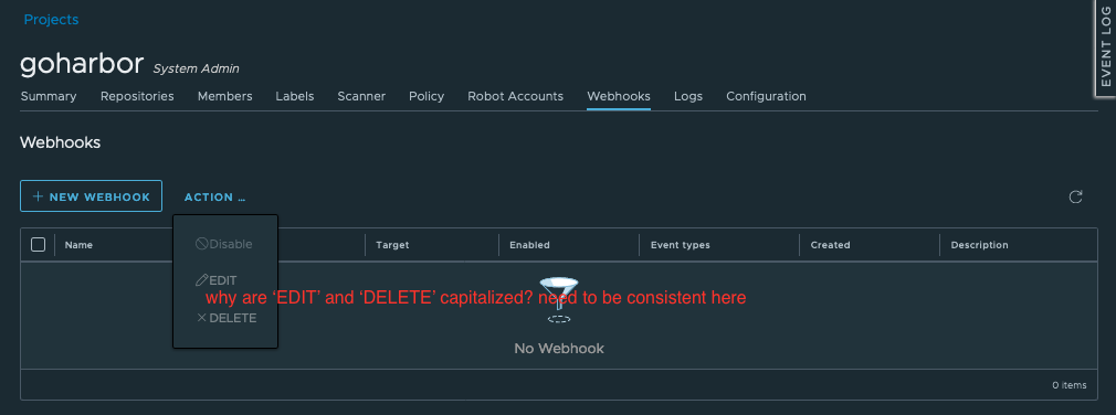 webhook UI inconsistency · Issue #11422 · goharbor/harbor · GitHub