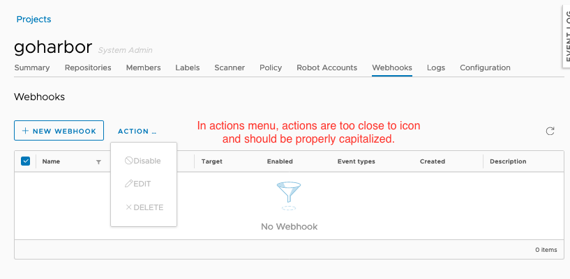 webhooks page edit action UI improvement · Issue #11424 · goharbor/harbor · GitHub