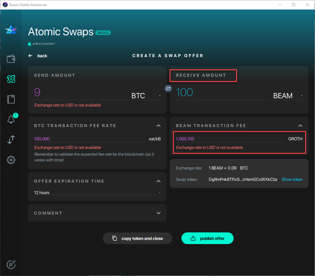 The beam fee should change to appropriate value when a shielded coin was chosen · Issue #162 ...