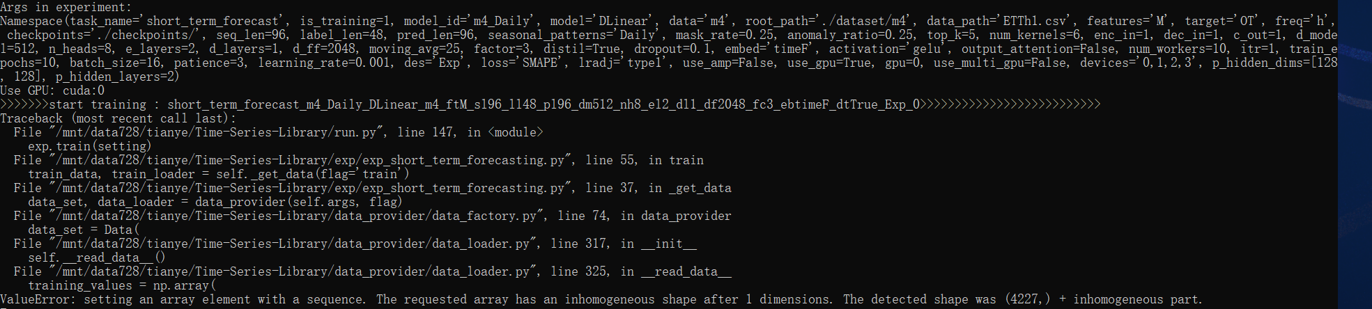 Valueerror报错 · Issue 123 · Thuml Time Series Library · Github