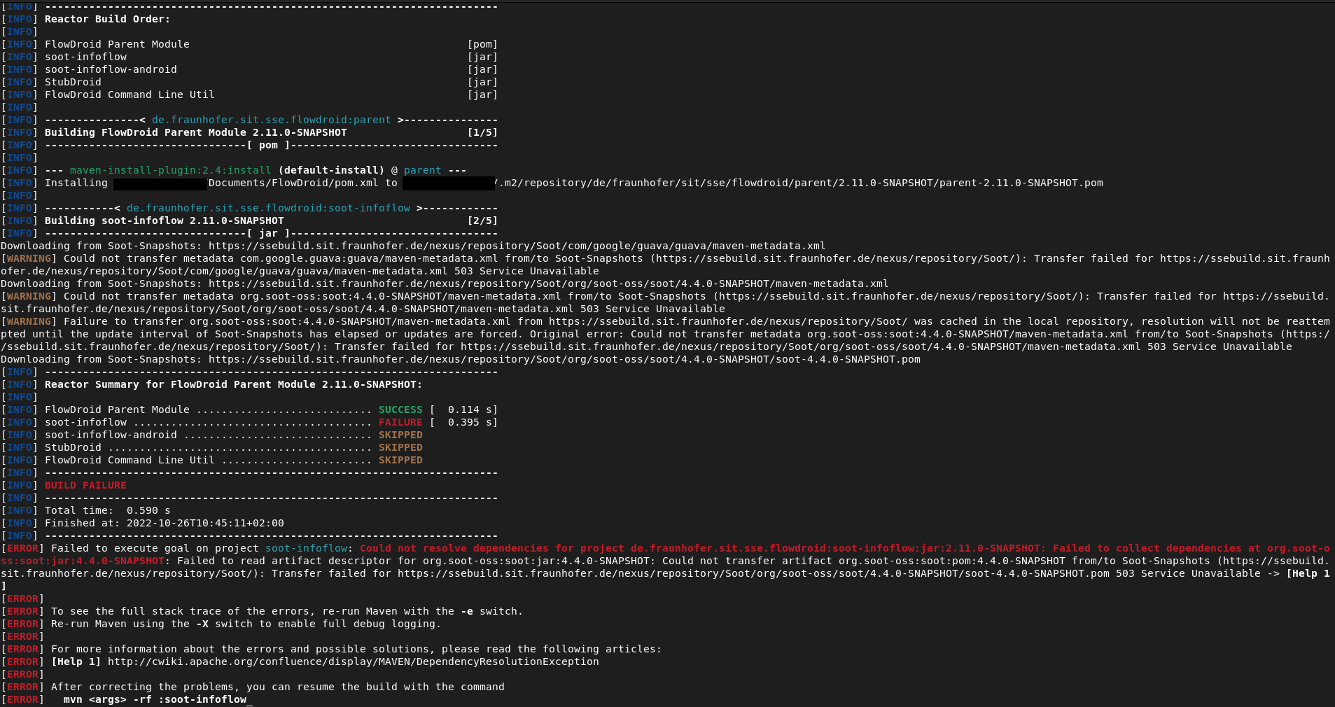 mvn install response 503:unavailable · Issue #534 · secure-software-engineering/FlowDroid · GitHub