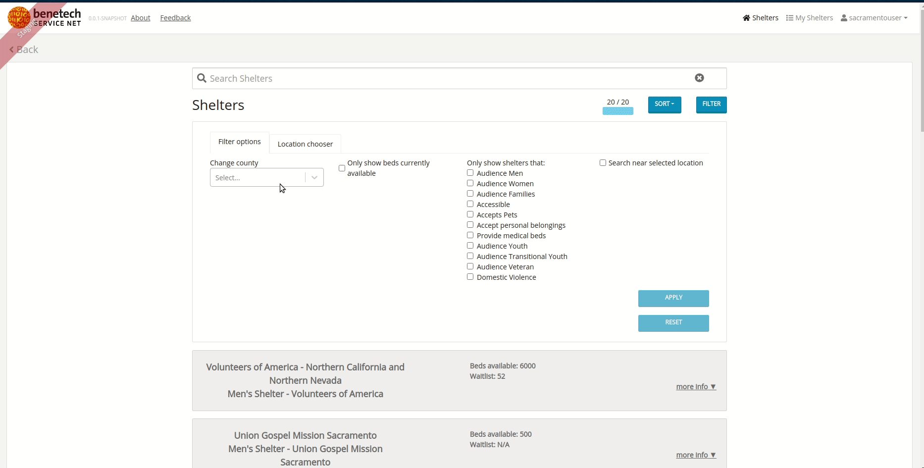 Filtering feature on Shelter view is disabled after viewing shelter's details page · Issue #1041 ...