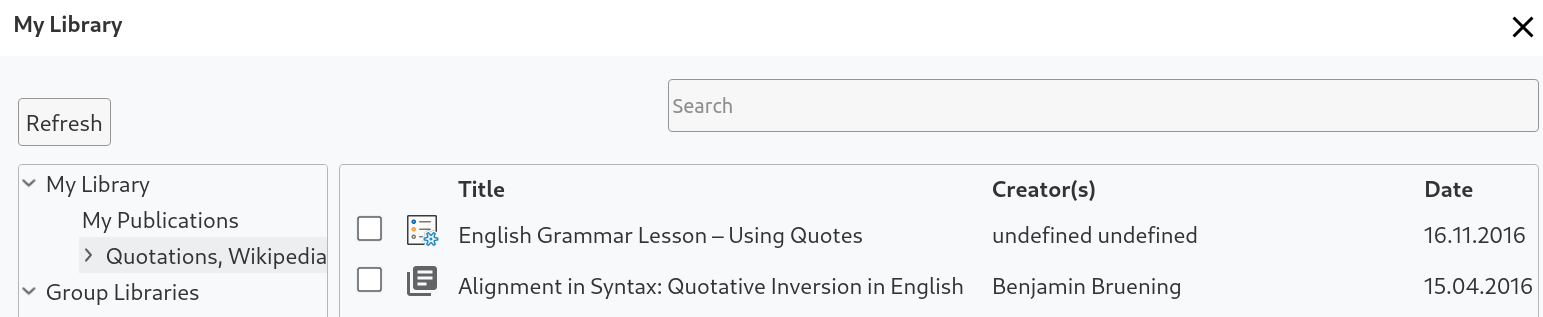 Collabora Online's "Add Citation" Zotero-Dialog wrongly displays the author's name as "undefined ...