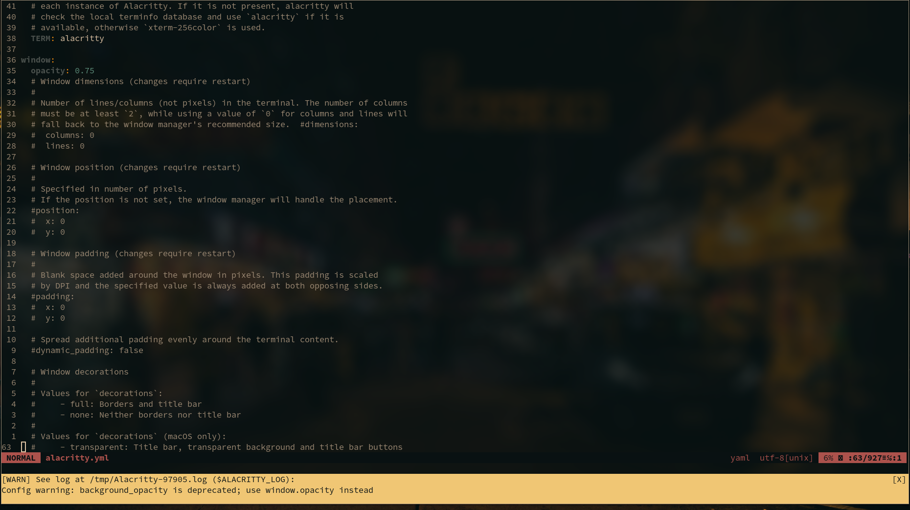 Config Warning: background_opacity is deprecated; use window.opacity instead. · Issue #5959 ...