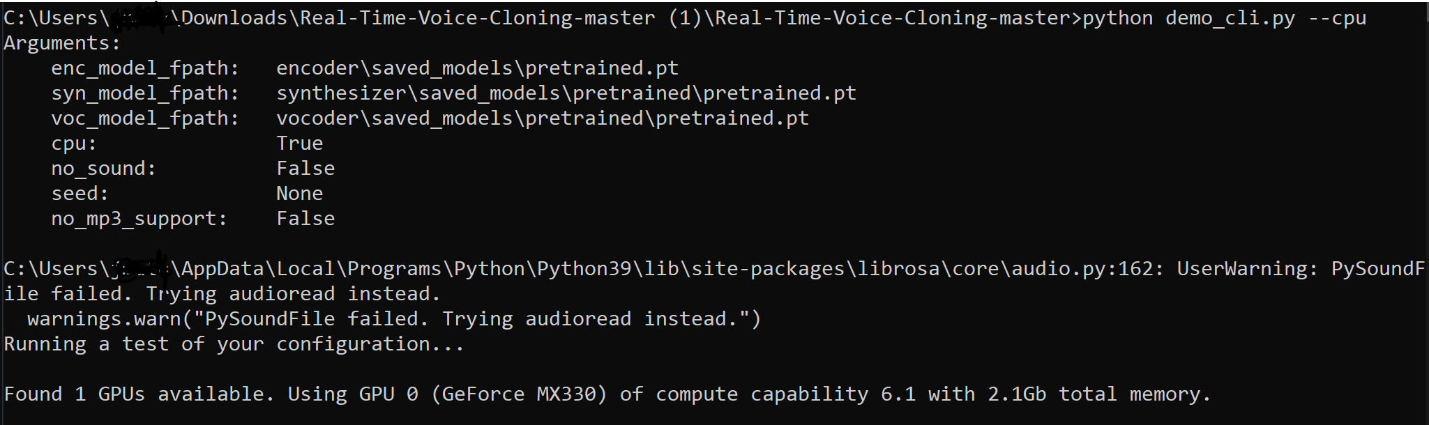 Program continues to use GPU when --cpu is True · Issue #743 · CorentinJ/Real-Time-Voice-Cloning ...