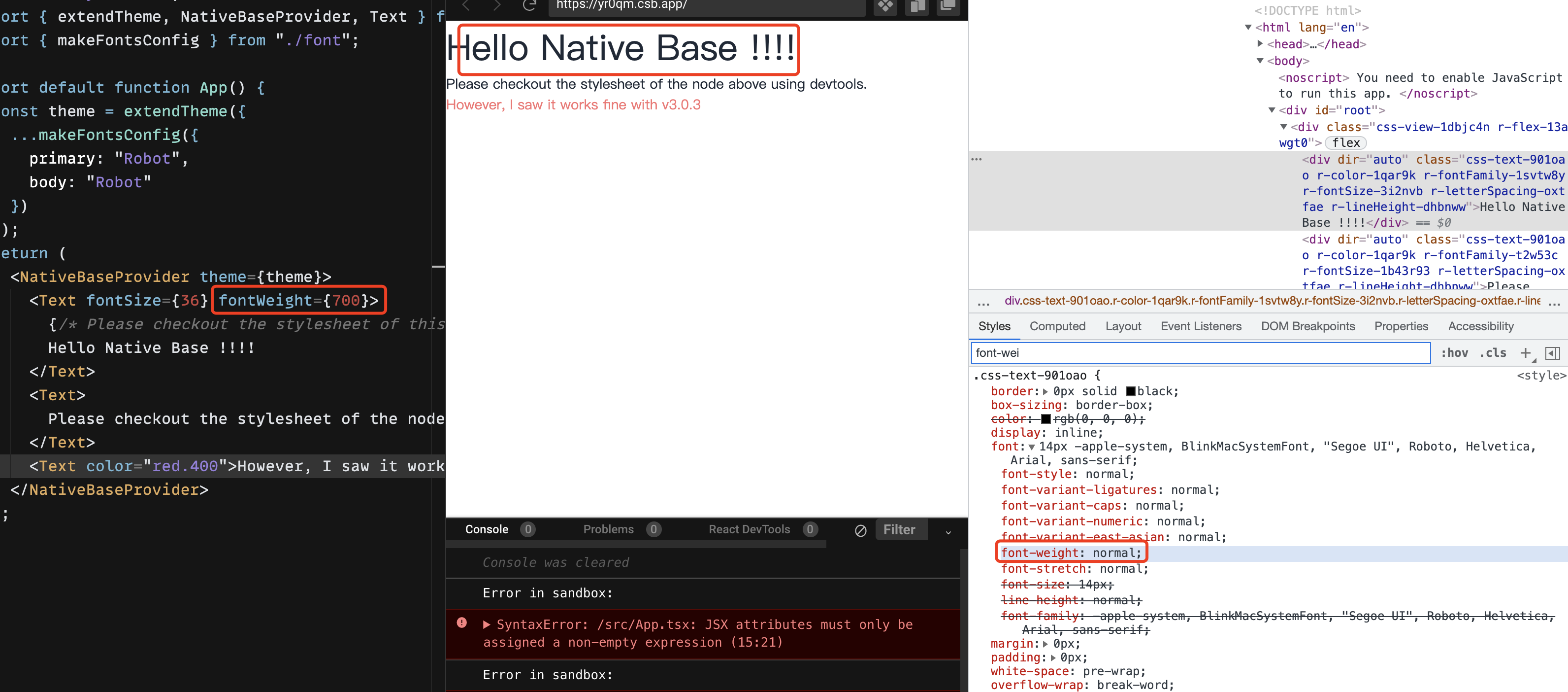 FontWeight applied to Text component not working when extend theme with fontConfig · Issue #4324 ...