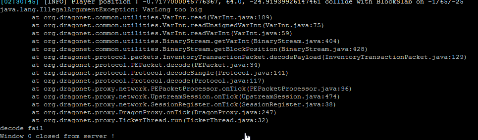VarLong too big in InventoryTransactionPacket · Issue #261 · DragonetMC/DragonProxy · GitHub