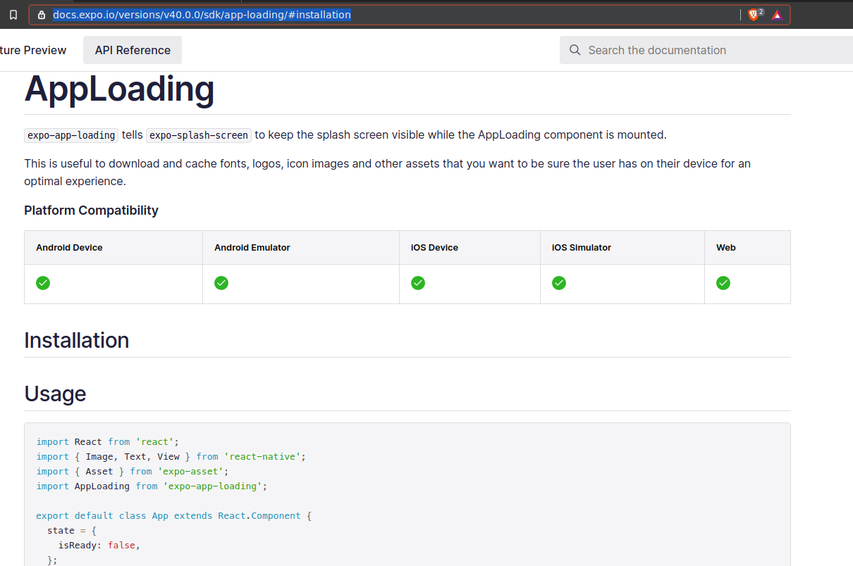 [docs] Install Section for AppLoading is empty · Issue #11582 · expo/expo · GitHub