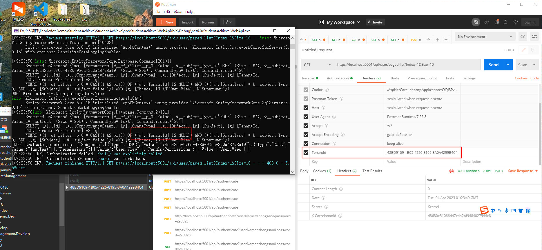 使用多租户给用户授权接口后。调用相应的接口403。初步排查为在授权用户权限接口中赋予了GrantedPermission表TenantId值（不再为null）导致判断该用户是否有相应接口时出错 ...
