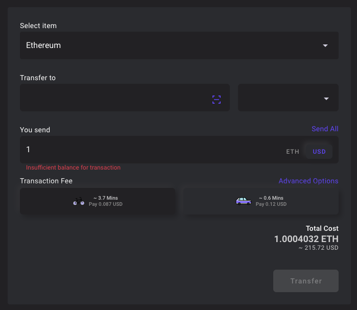 Insufficient Balance shown in the Transfer Page · Issue #1026 · torusresearch/torus-website · GitHub