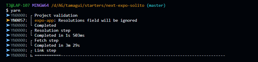 Expo-next- starter , package installation taking forever time · Issue #1752 · tamagui/tamagui ...