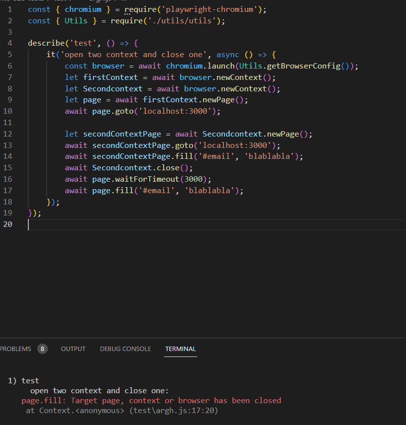 [BUG] context.close don't work as expected in headless = false and close all opened contexts ...