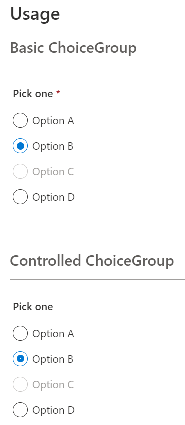ChoiceGroups/radio buttons don't use the new style and strangely, the dot appears off-center ...