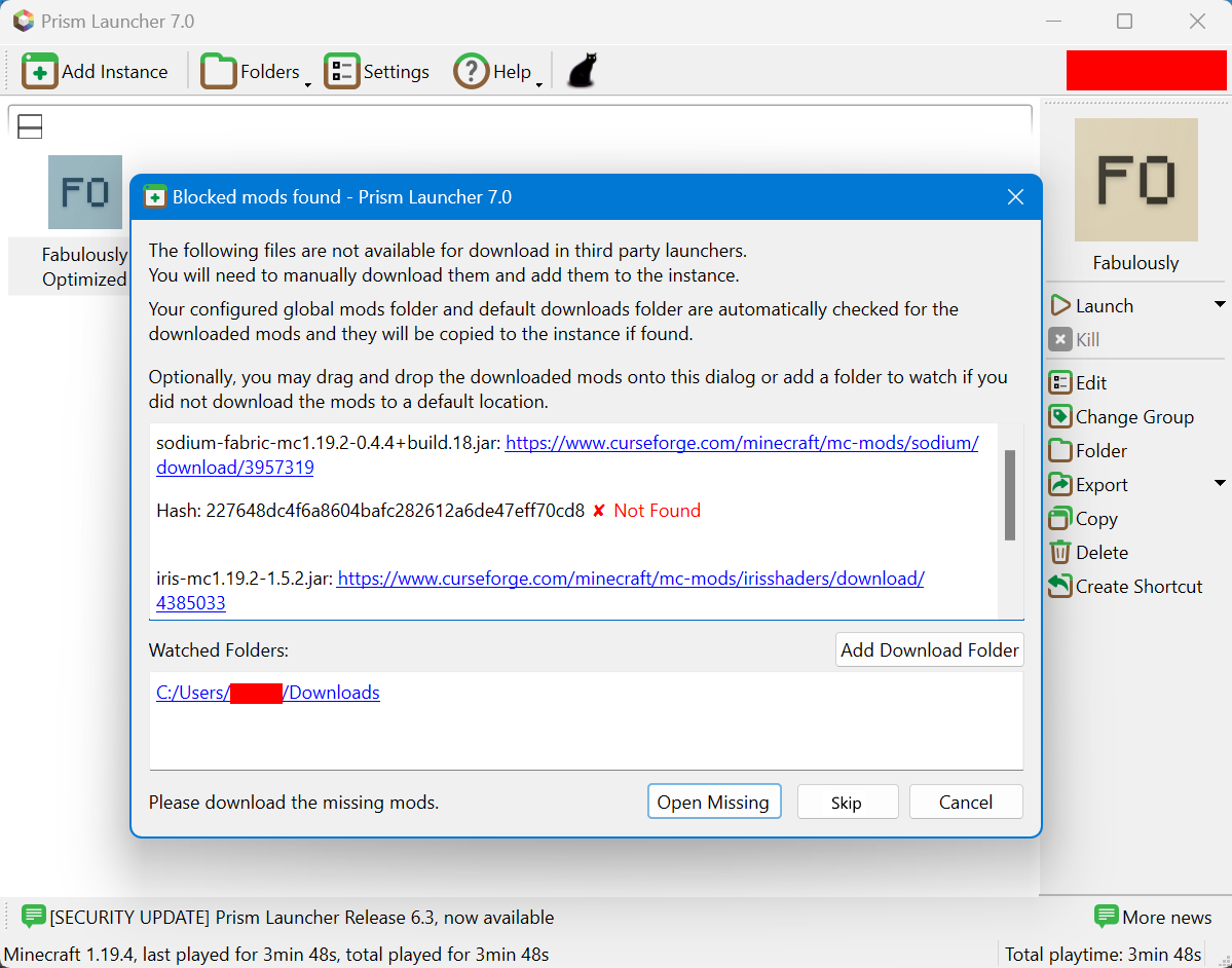 "Ok" button on blocked mods workaround needs improvement · Issue #613 · PrismLauncher ...