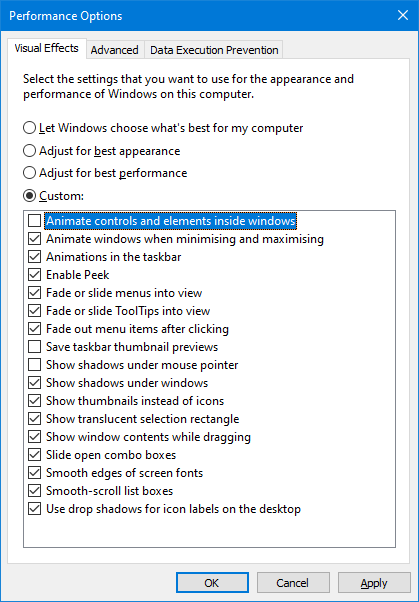 no animation when in-app animations are turned off (from control panel ...