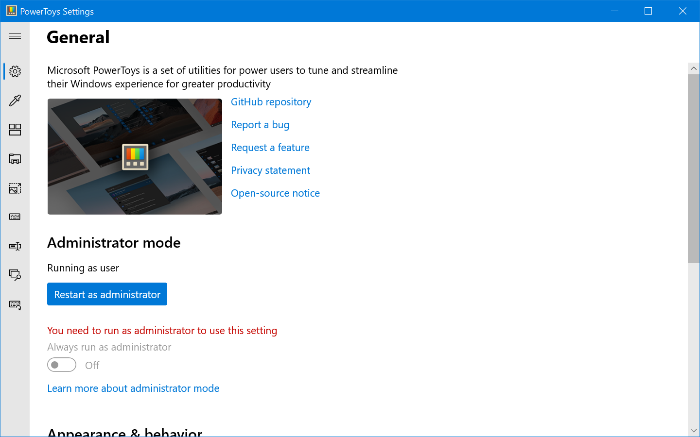 [Settings] When you make the window narrow, the sidebar appears again ...