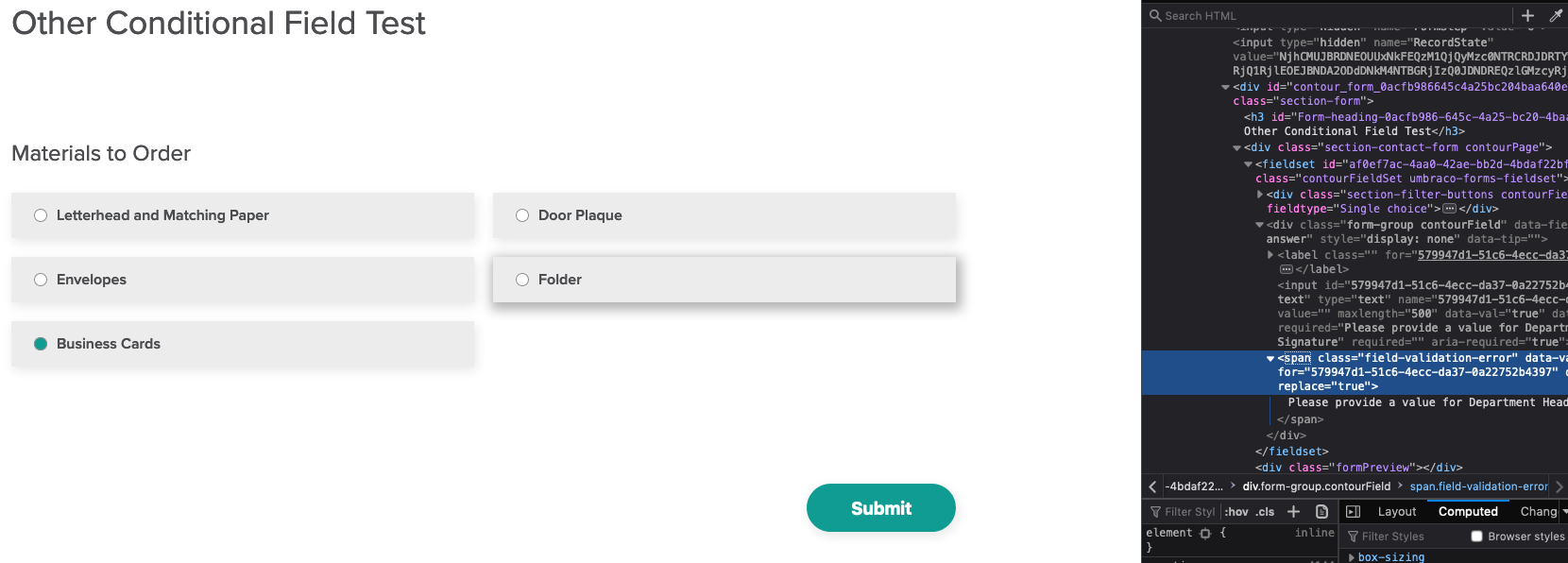 Required Conditional Field Shows Error When Hidden · Issue 192 · Umbracoumbracoformsissues