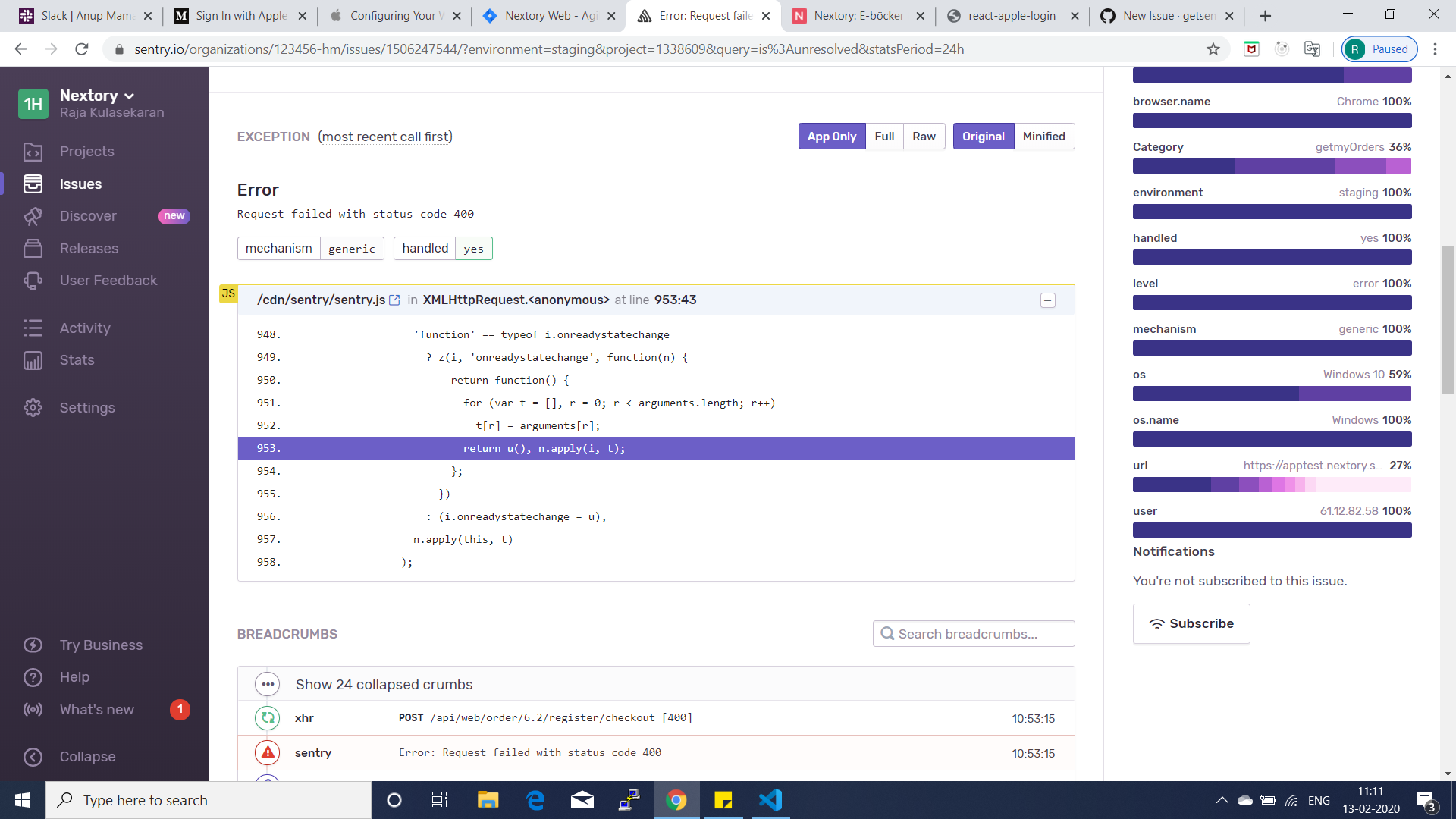XMLHttpRequest. at line 953:43 · Issue #2999 · getsentry/sentry-javascript · GitHub