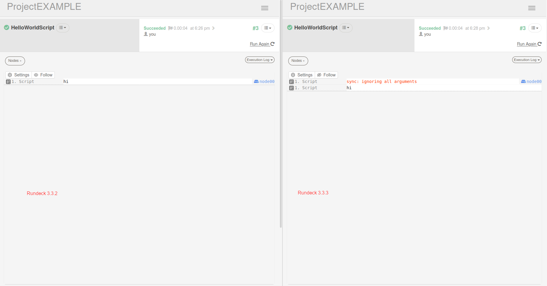 "sync: ignoring all arguments" warning message on script step (only on ...