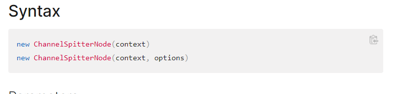 Misspelled "ChannelSplitterNode" in the syntax section · Issue #20101 · mdn/content · GitHub