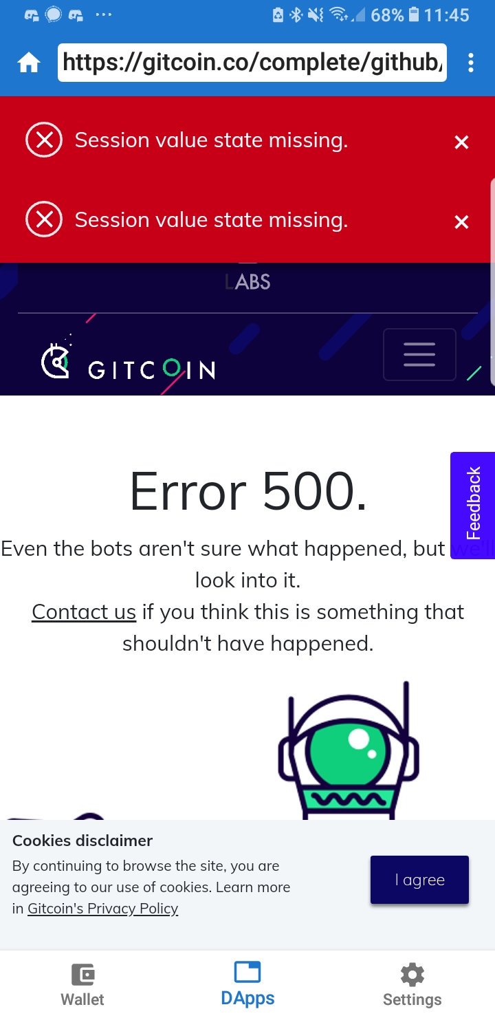 bug - 500 error / session value state missing · Issue #3420 · gitcoinco/web · GitHub