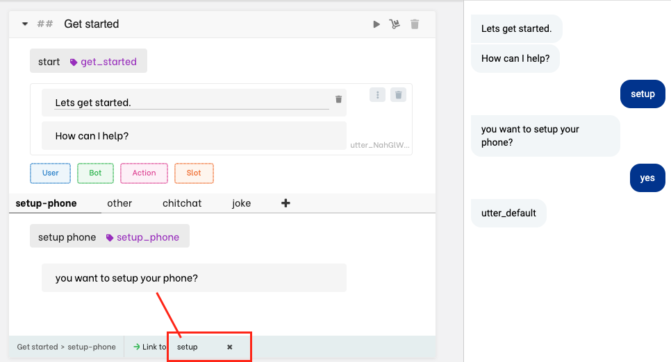 is linking stories actually working? · Issue #500 · botfront/botfront · GitHub