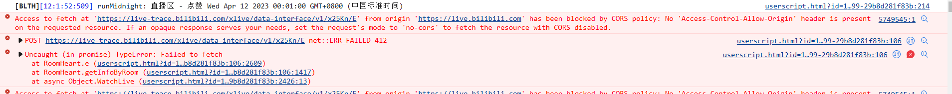 脚本运行失败，控制台提示接口存在跨域情况 · Issue #370 · andywang425/BLTH · GitHub